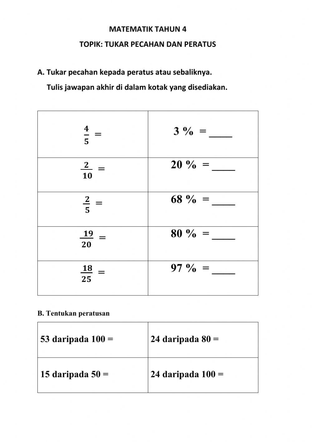 Tahun 4 matematik kertas 2 worksheet | Live Worksheets