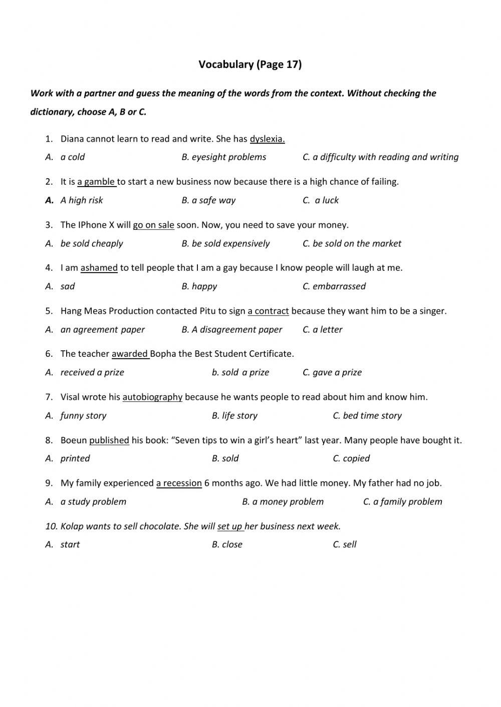 Vocabulary | Sokphea | Live Worksheets