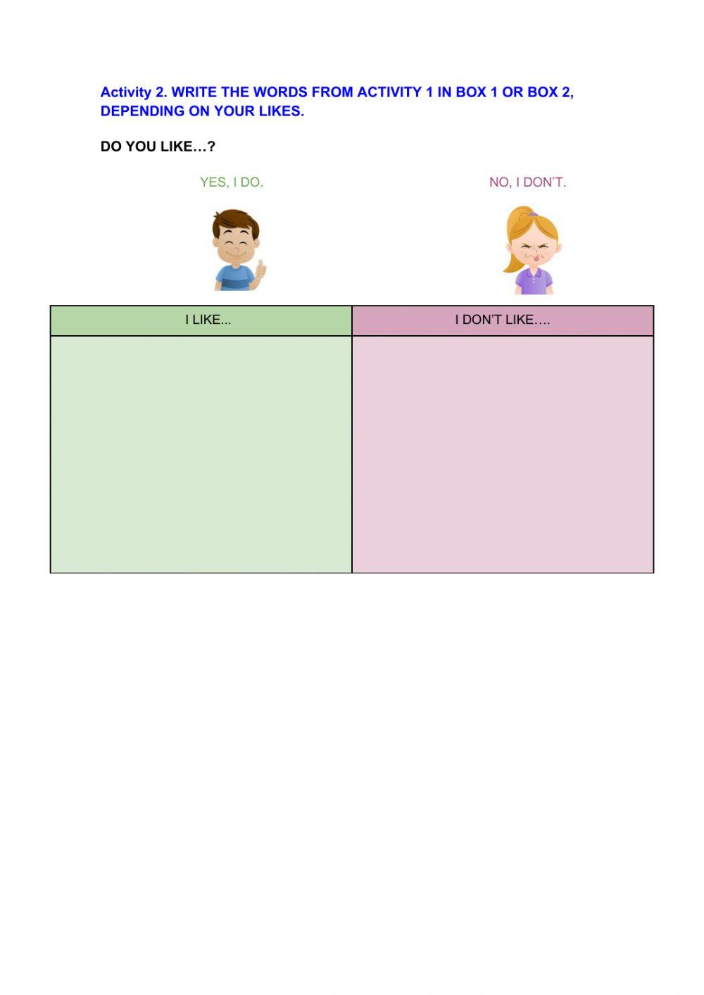 Likes and dislikes online pdf worksheet | Live Worksheets