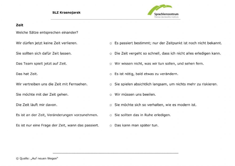 Wendungen mit der Zeit worksheet | Live Worksheets