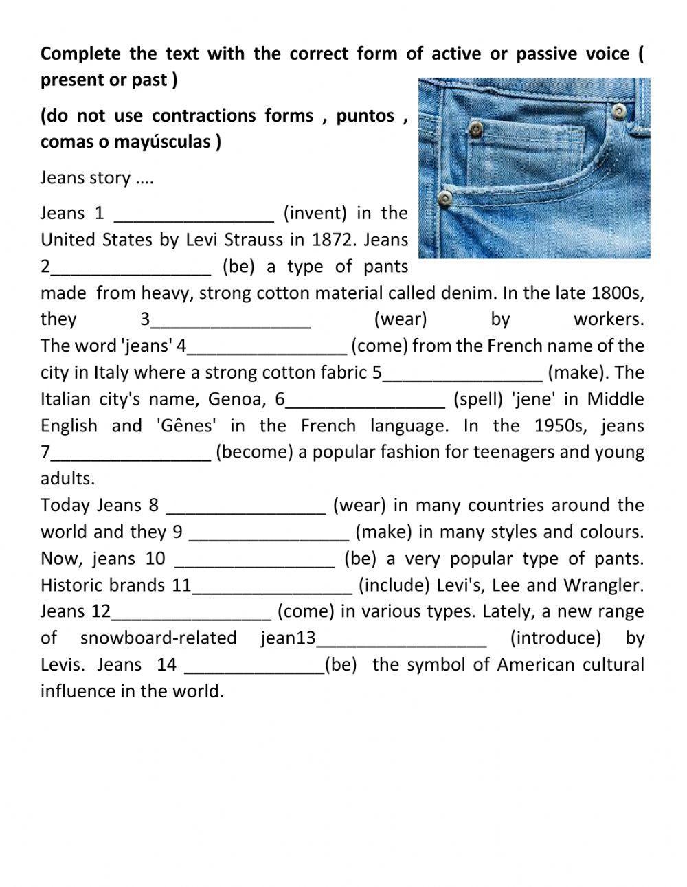 Jeans an story . | Free Interactive Worksheets | 297619