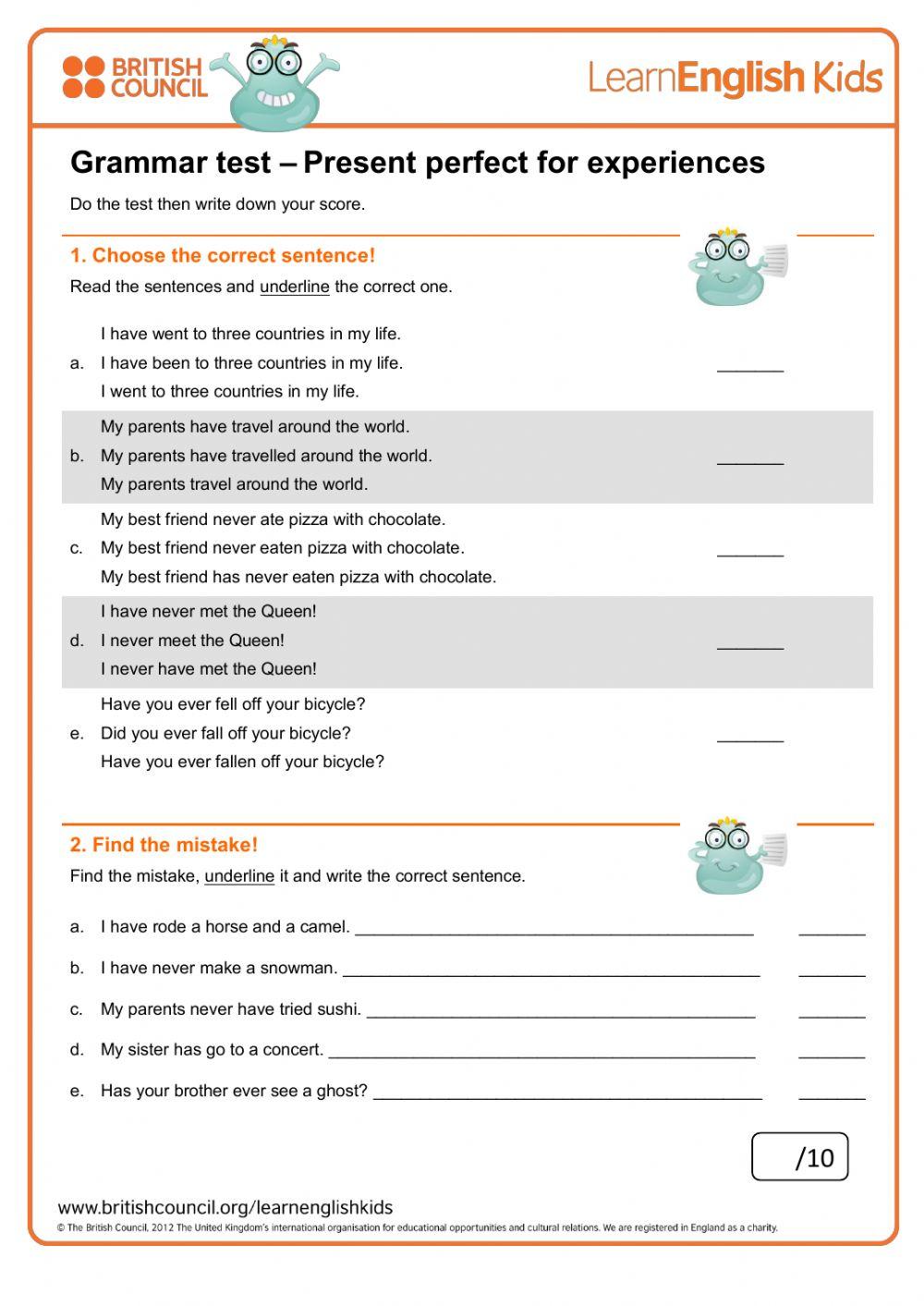 present perfect-correct mistakes online exercise for | Live Worksheets