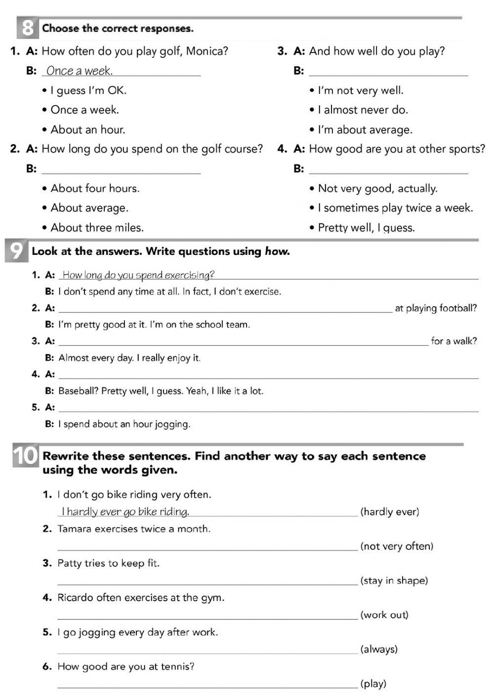Interchange 1 Unit 6 WB Frequency questions online exercise for | Live ...
