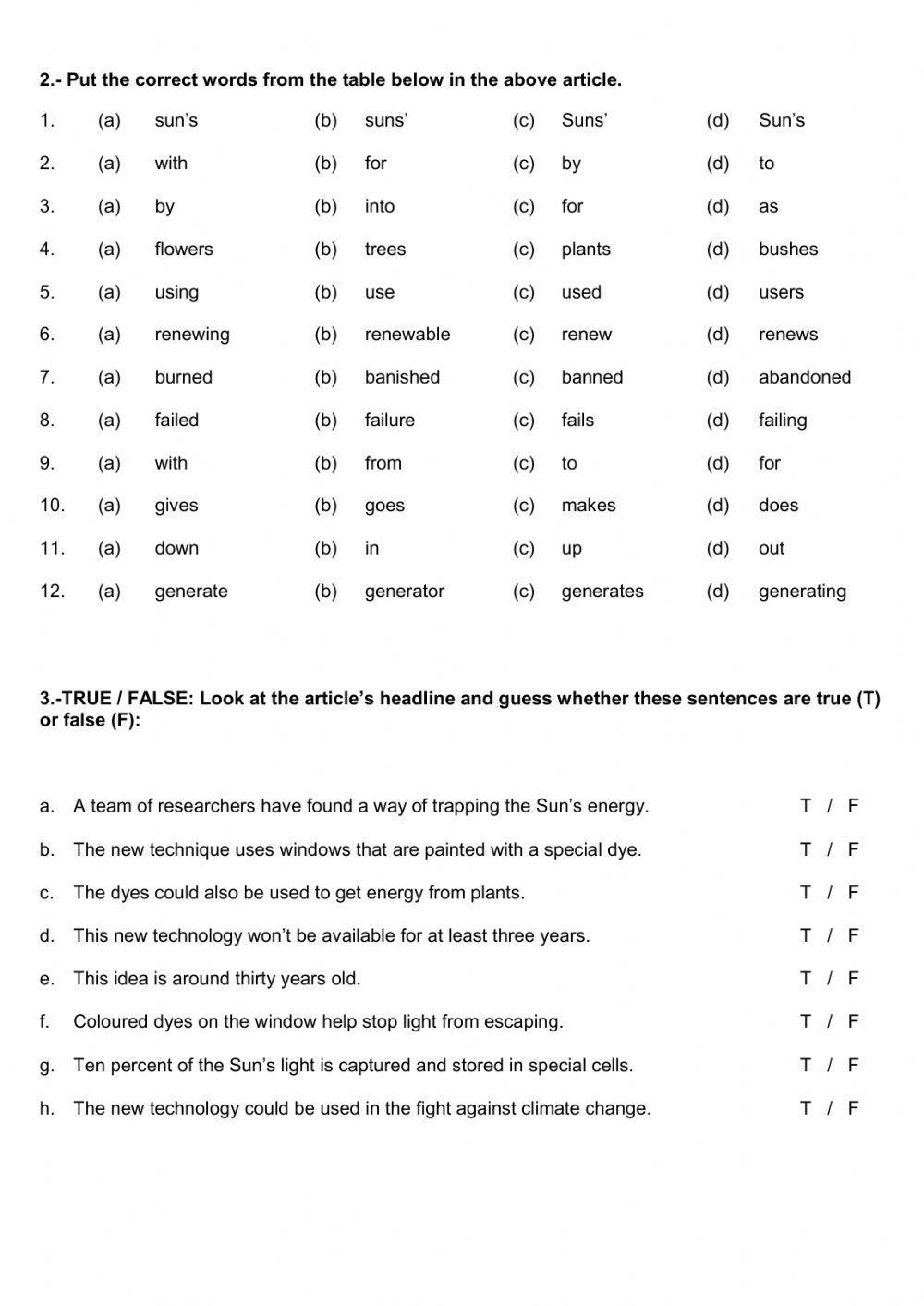 Solar power activity | Live Worksheets