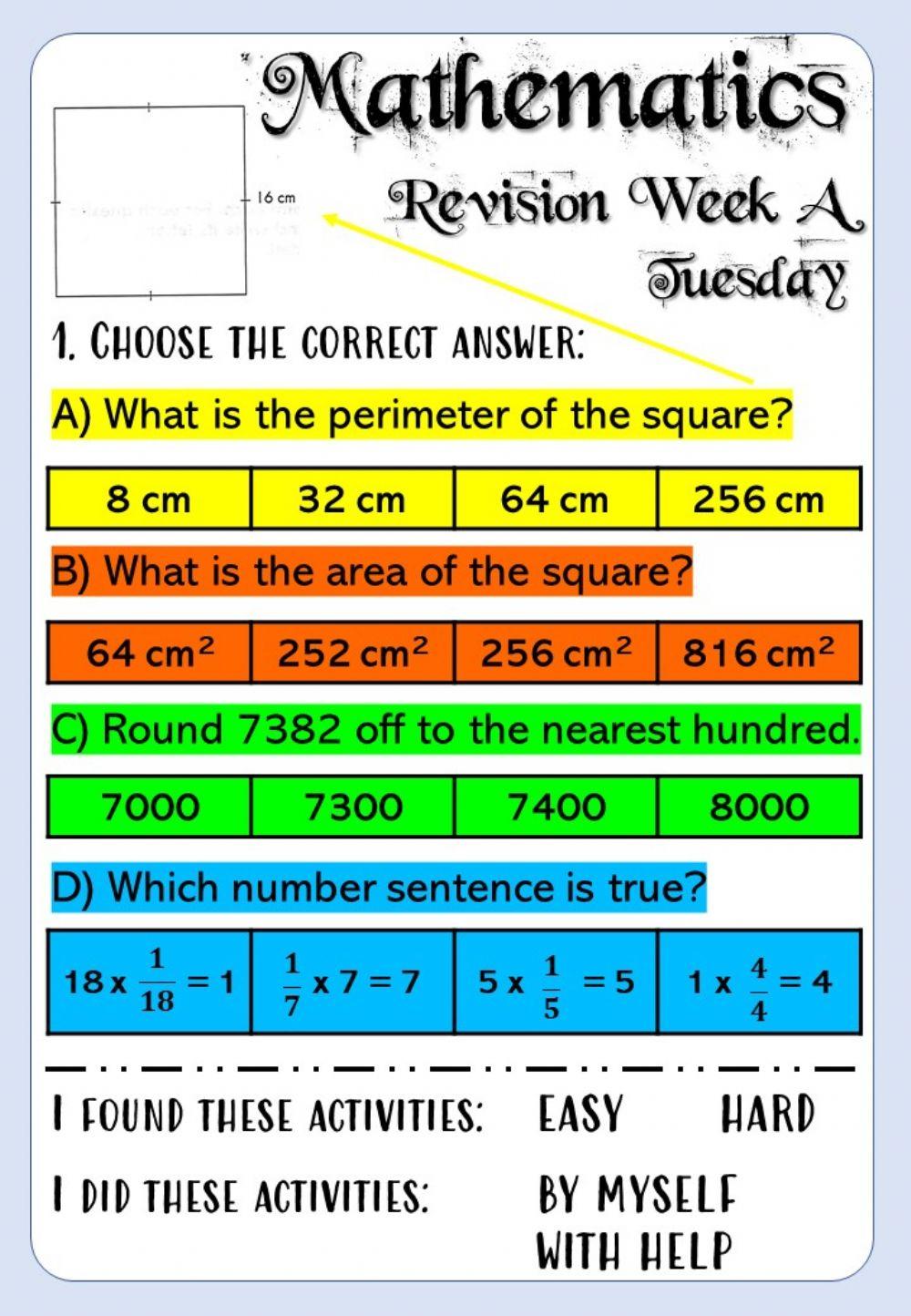 Revision Week A - Math 6 - Tuesday worksheet | Live Worksheets