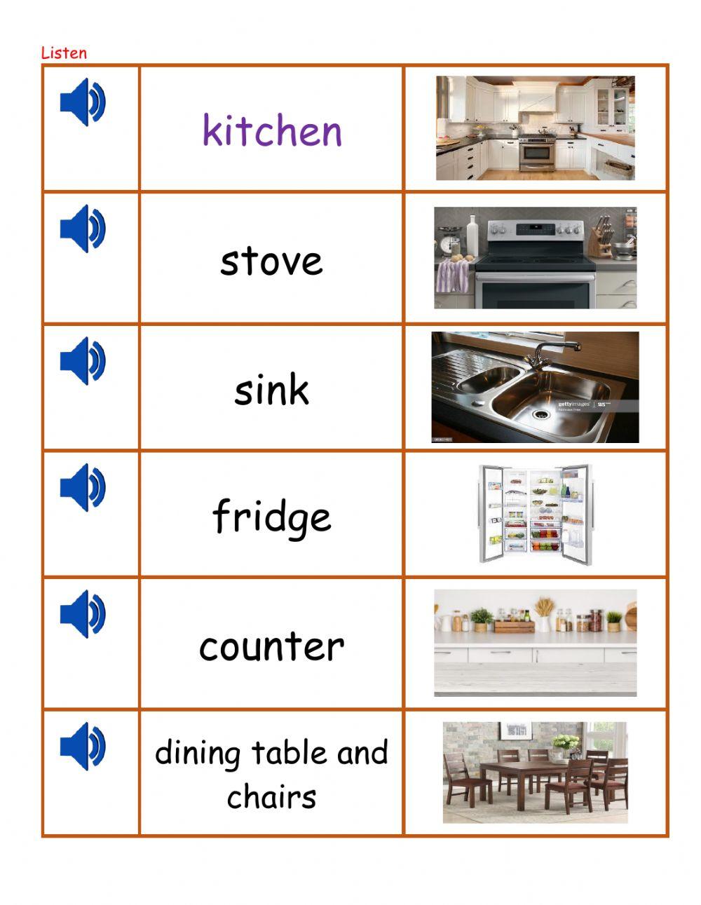 kitchen furnitu… | Free Interactive Worksheets | 707730