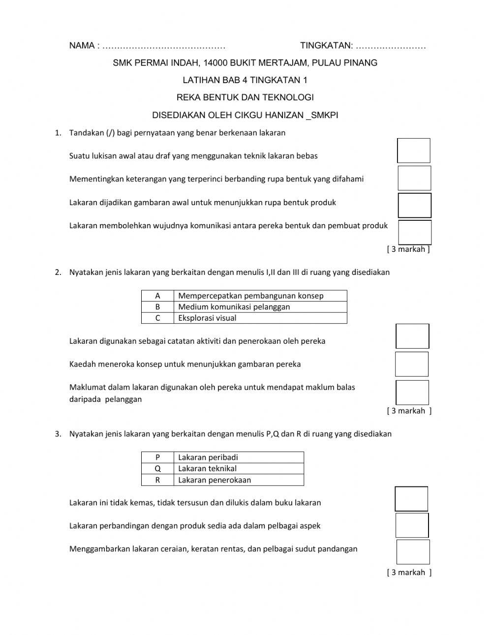 KUIZ RBT TINGKATAN 1 BAB 4 online exercise for | Live Worksheets