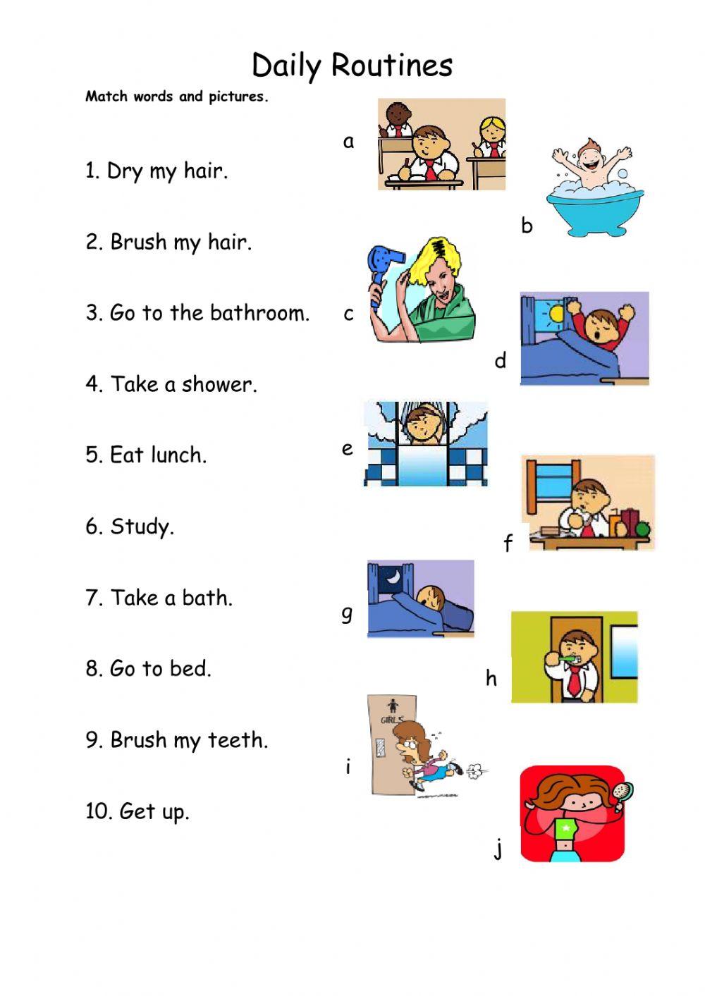 DAILY ROUTINES match Worksheet Live Worksheets daily-routines-match-worksheet-live-worksheets
