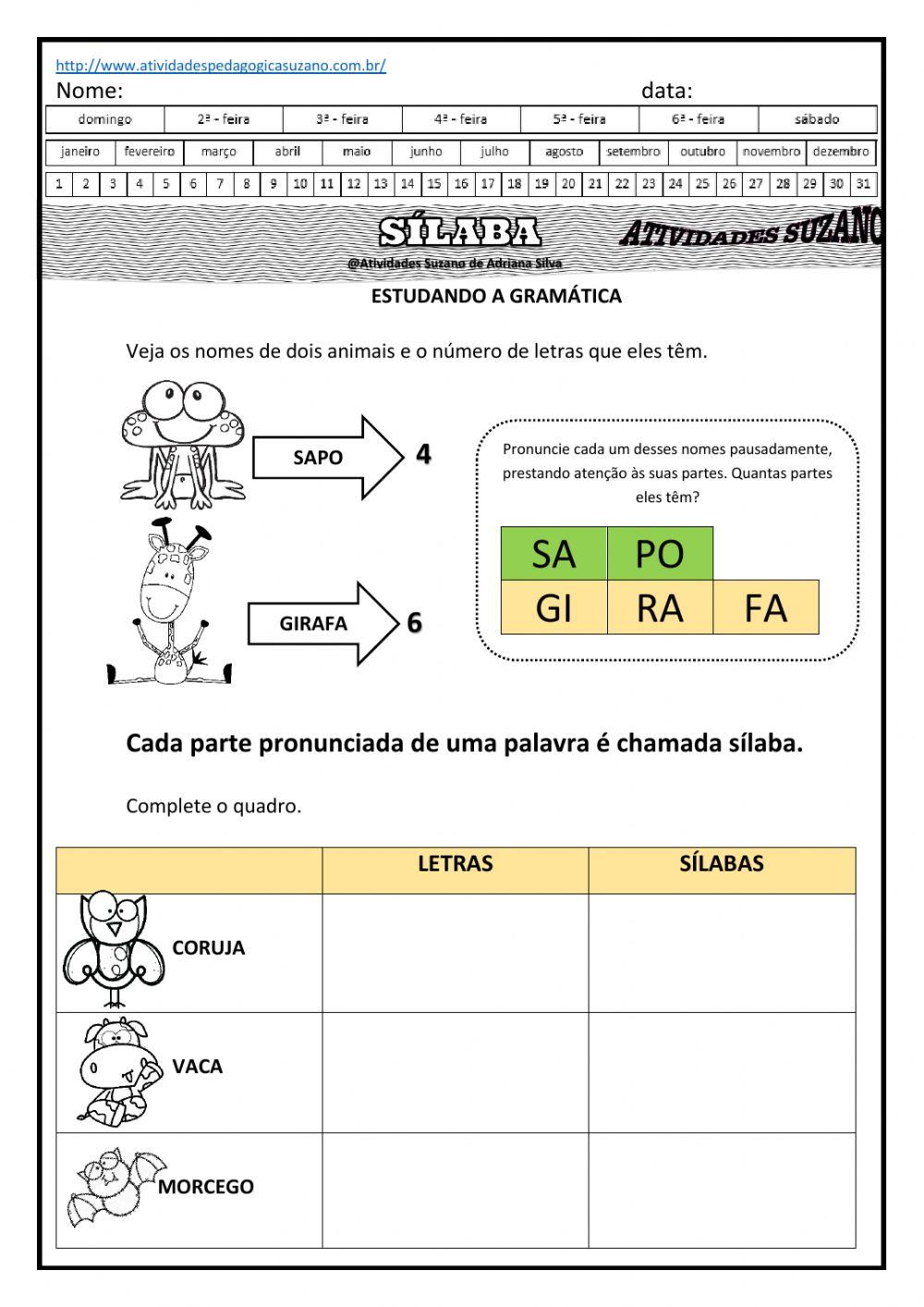 SILABAS activity for 1 ANO | Live Worksheets
