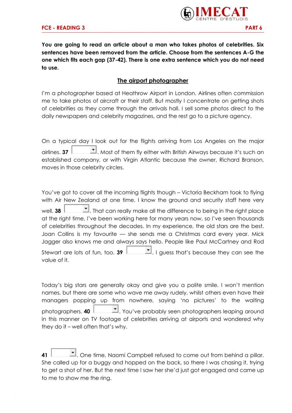 FCE - READING 3… | Free Interactive Worksheets | 5884003