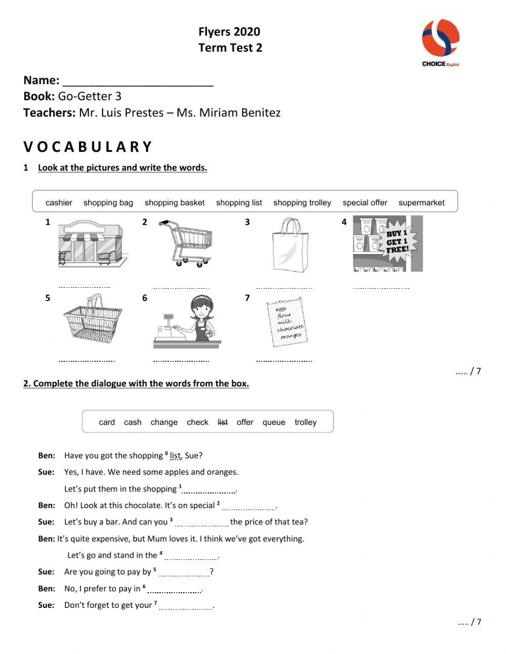 Use of English - Flyers - Term test 2 online exercise for | Live Worksheets