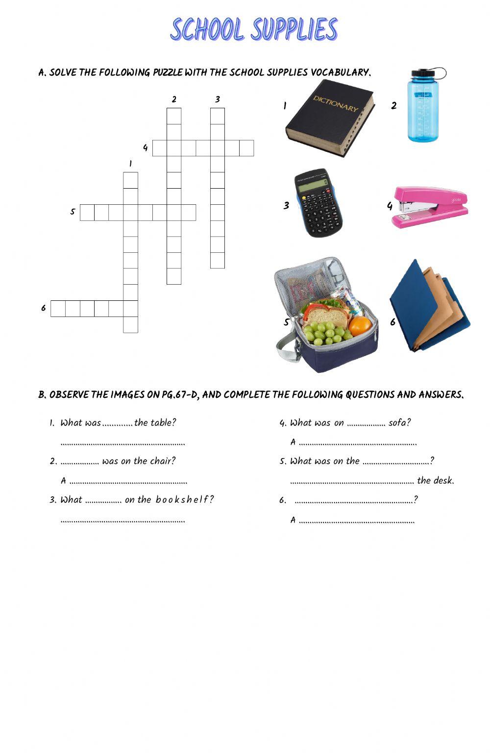 School supplies 2 exercise | Live Worksheets