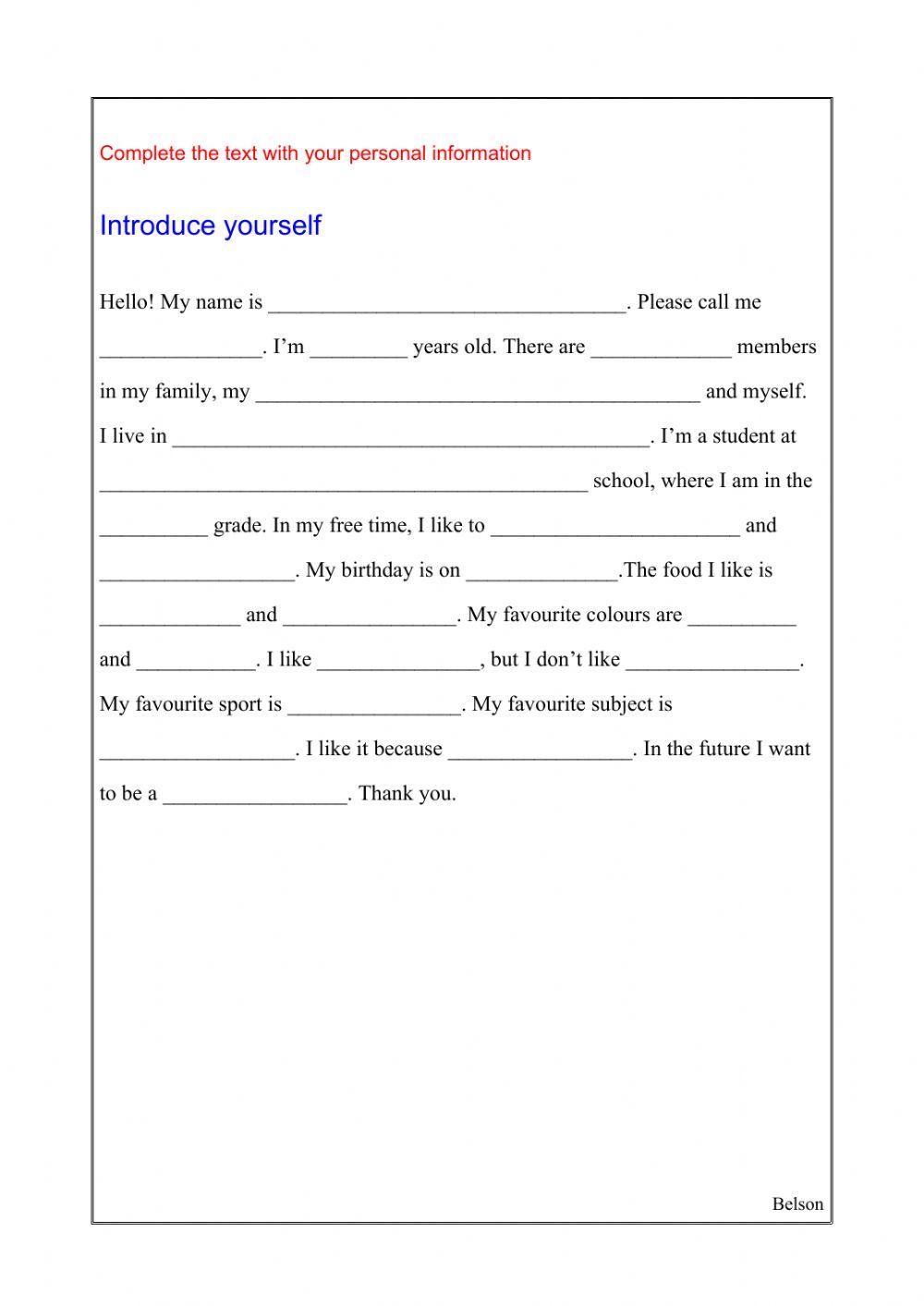 Introduce yourself | Live Worksheets