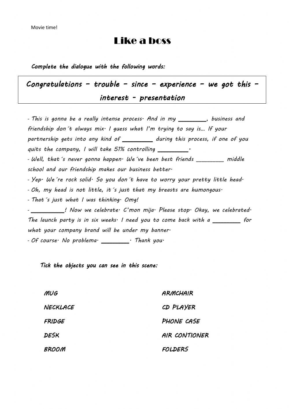 Like a boss worksheet | Live Worksheets