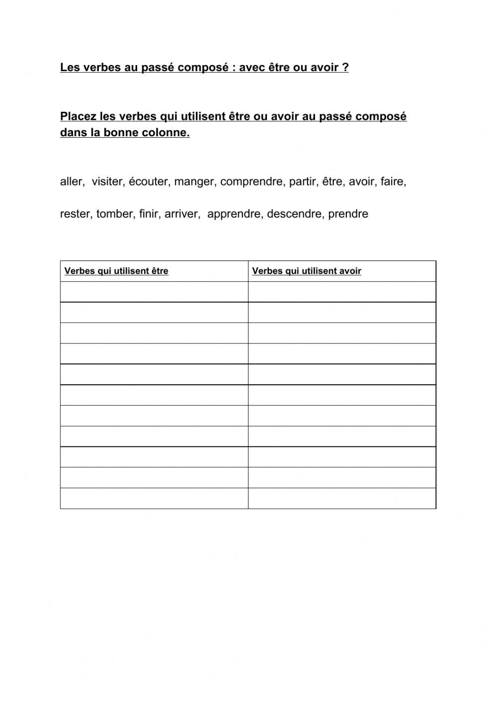 Passé Composé être Ou Avoir Online Exercise For Live Worksheets
