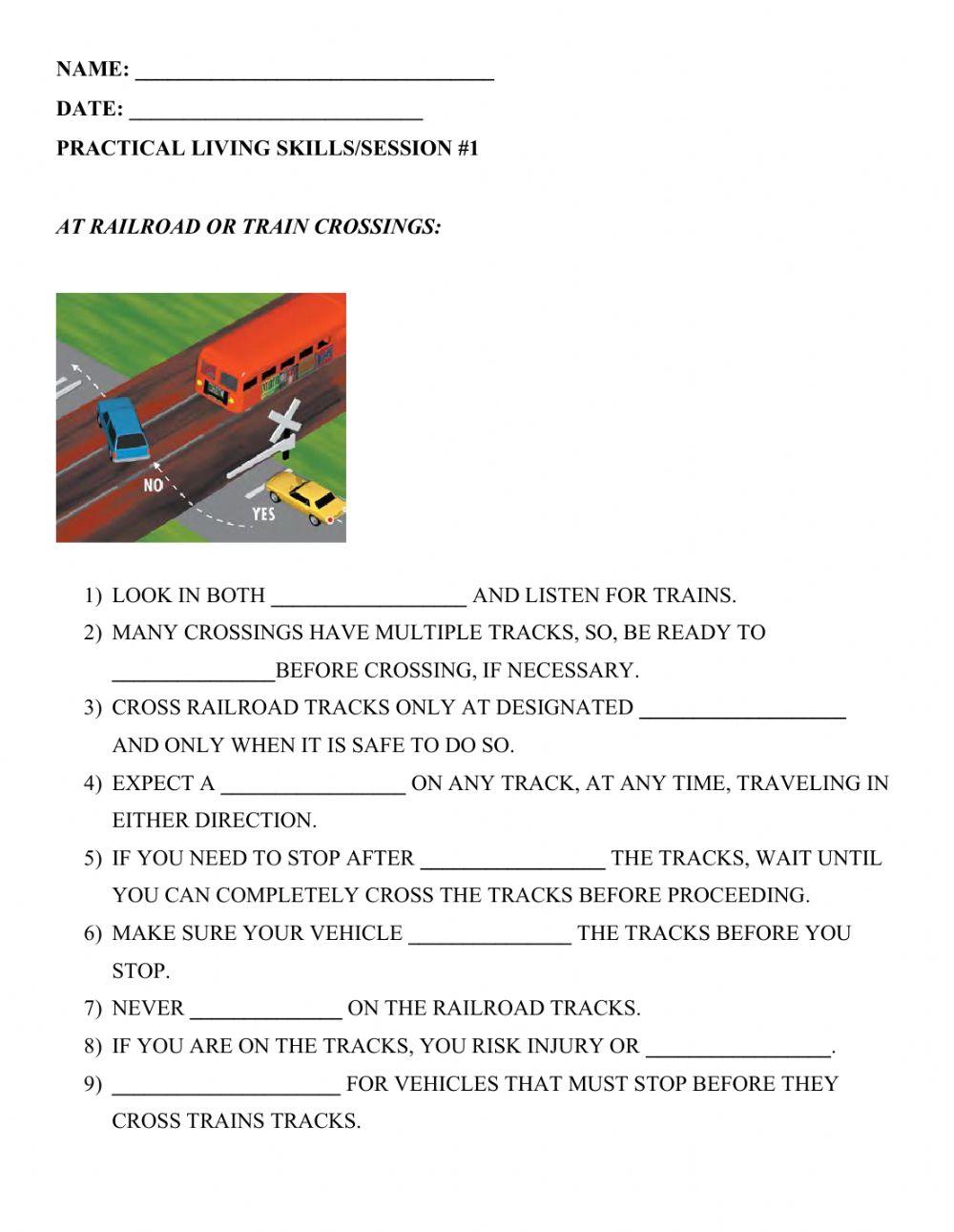 Dmv -14 - at or near railroad tracks worksheet | Live Worksheets