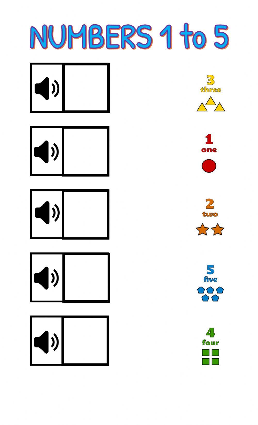 Numbers 1 to 5 worksheet for Prek | Live Worksheets