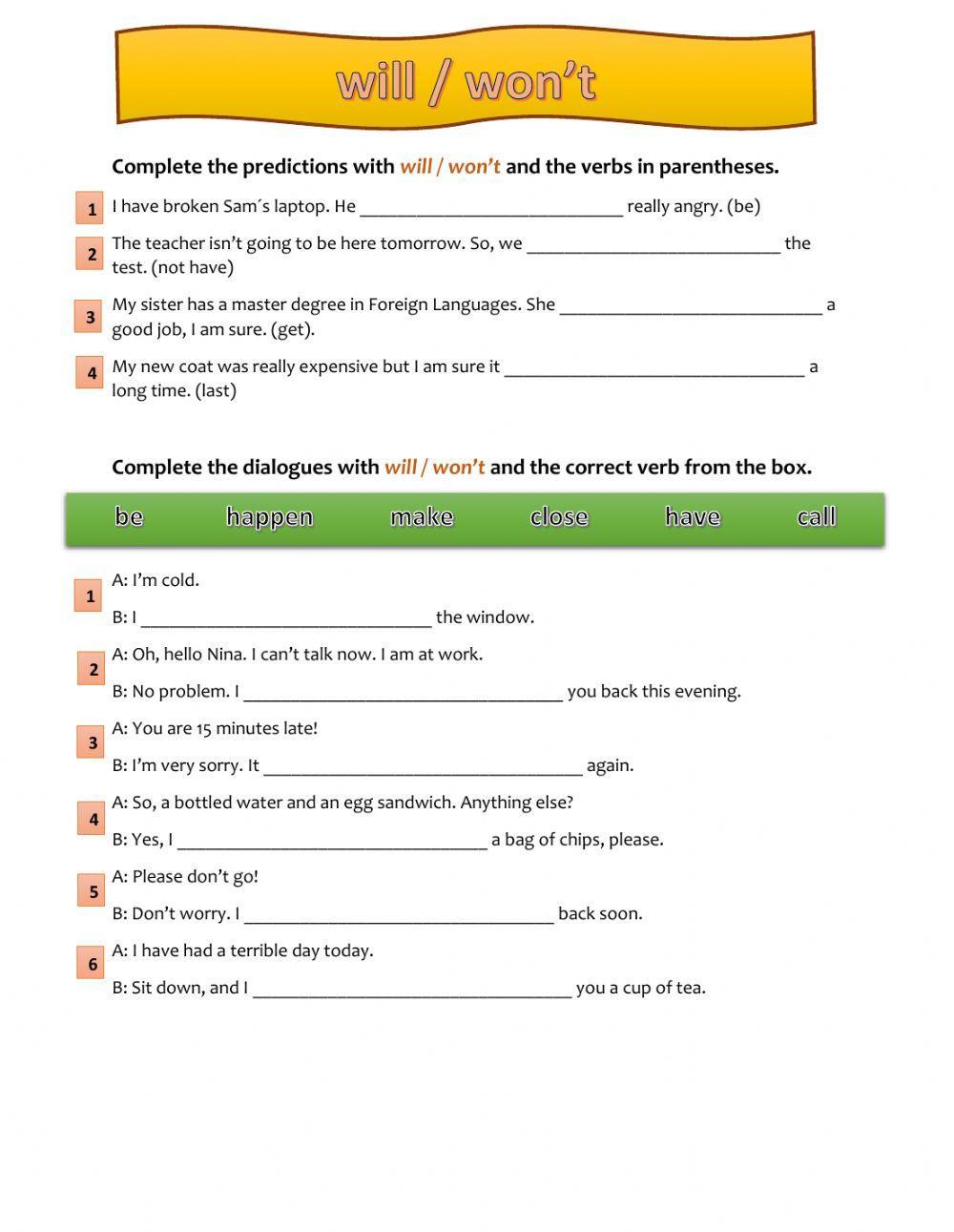 314618 | Will and Won-t | Melisa_Monge | LiveWorksheets