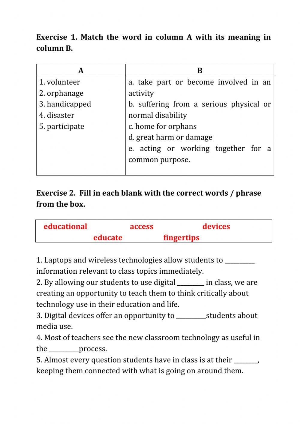 Matching online activity for Upper secondary | Live Worksheets