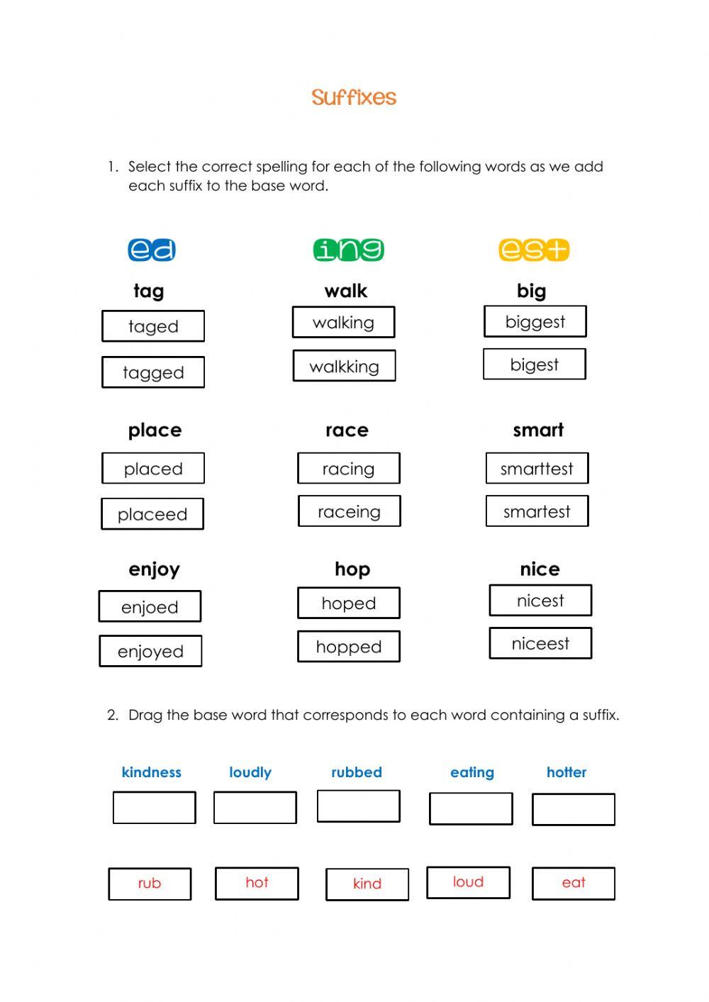 Suffixes online exercise | Live Worksheets