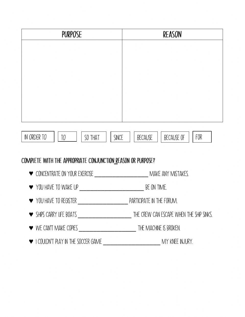 Linkers Purpose and Reason online exercise for | Live Worksheets