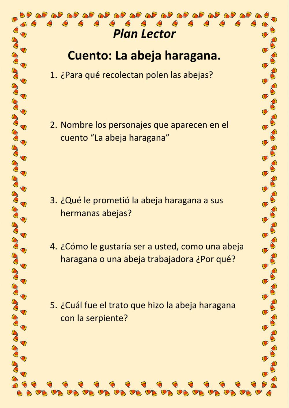 Cuento : La abeja haragana worksheet | Live Worksheets