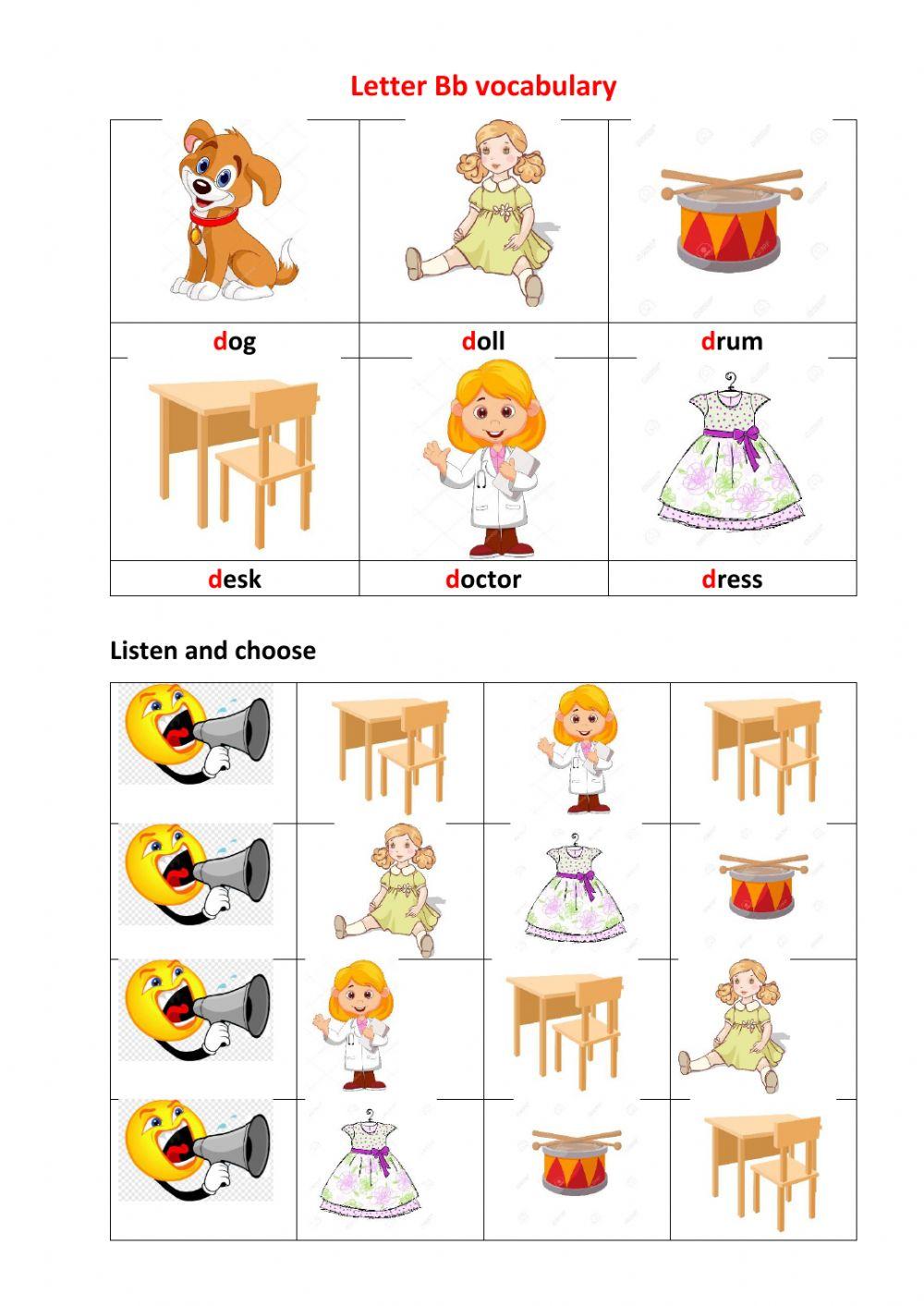 Letter Dd vocab worksheet | Live Worksheets