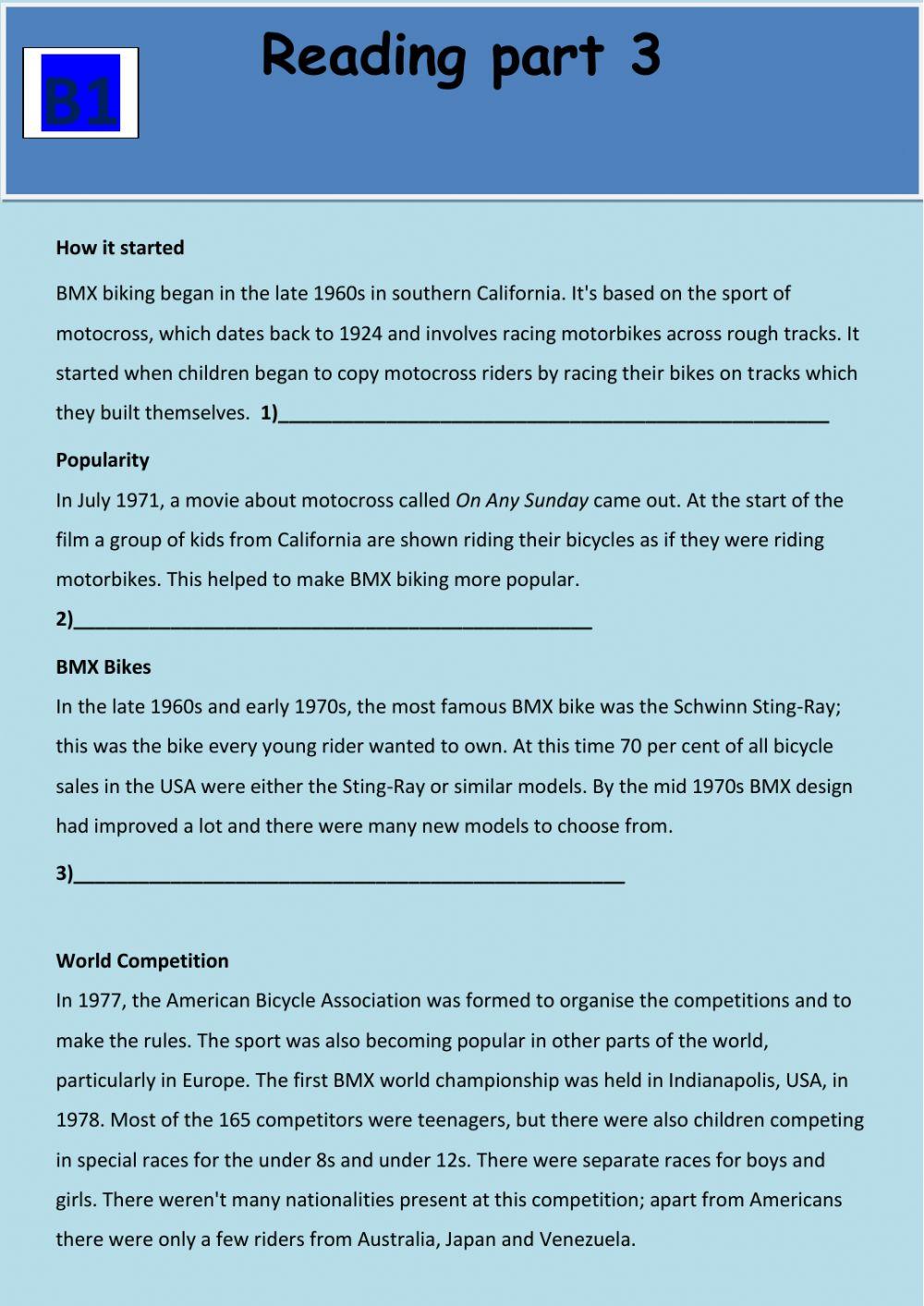 PET - Reading part 3 activity | Live Worksheets