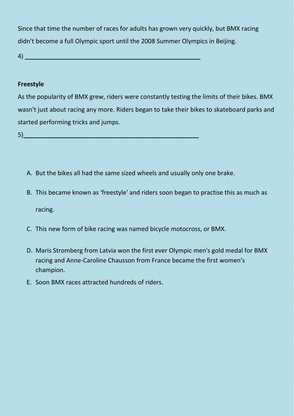 PET - Reading part 3 activity | Live Worksheets