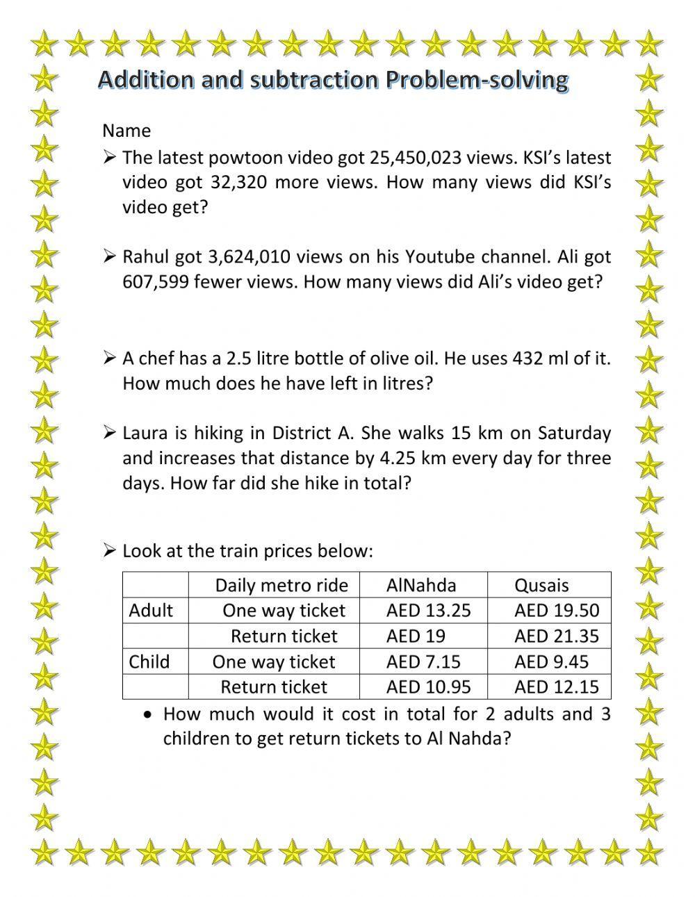 Addition And Subtraction Problem Solving Worksheet Live Worksheets addition-and-subtraction-problem-solving-worksheet-live-worksheets