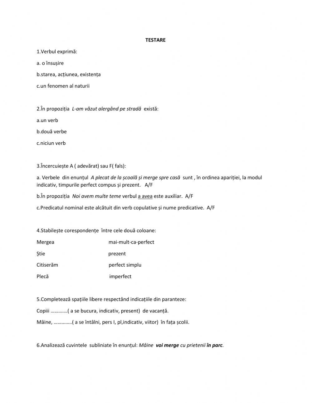 Testare verb | Free Interactive Worksheets | 322361