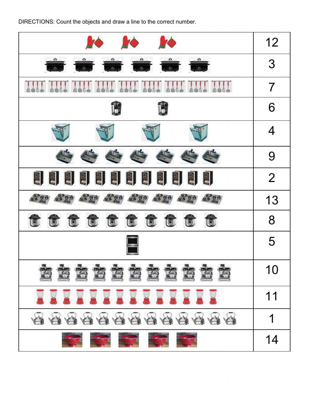 Count 1 - 14 Draw a line to the number online exercise for | Live ...