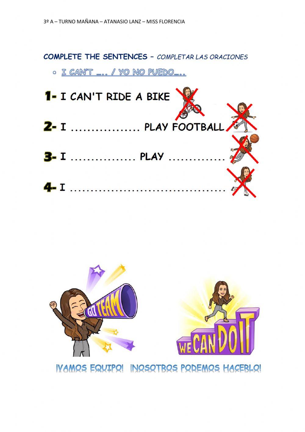 Complete the sentences English as a Second Language (ESL) activity ...