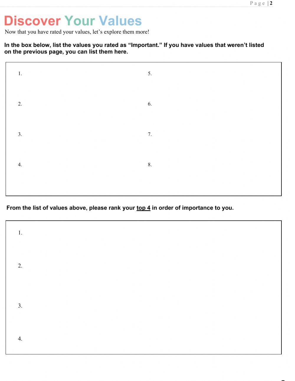 Values | Free Interactive Worksheets | 322712