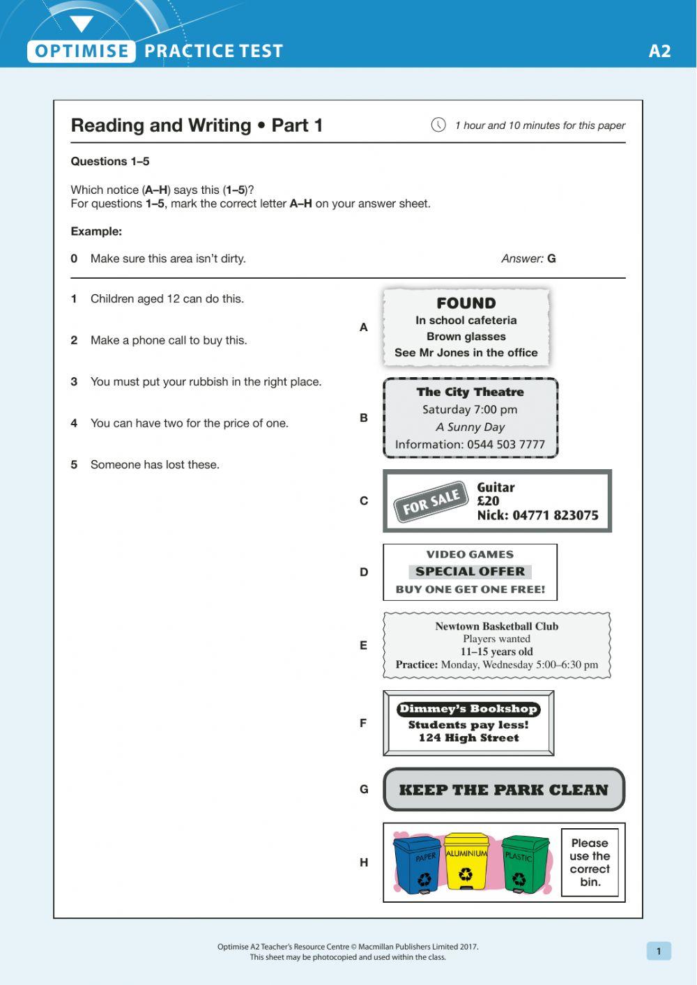 KET - Reading | Free Interactive Worksheets | 5933363