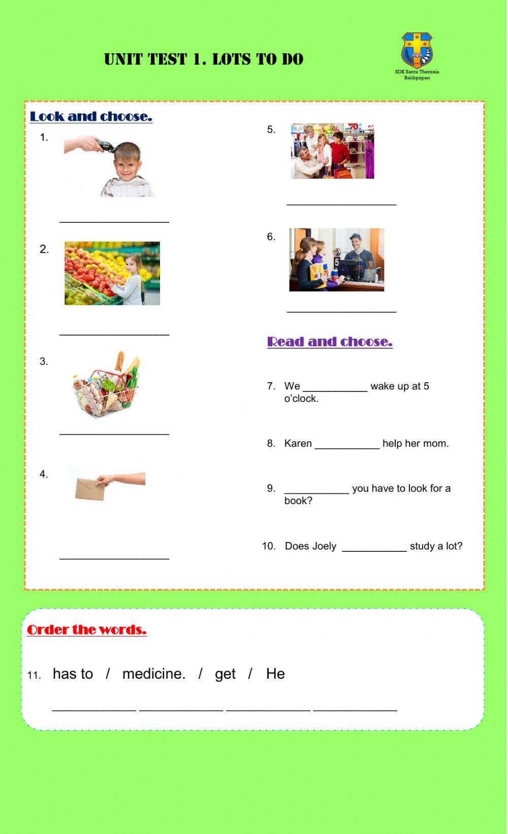 Unit Test 1. Lots To Do worksheet | Live Worksheets