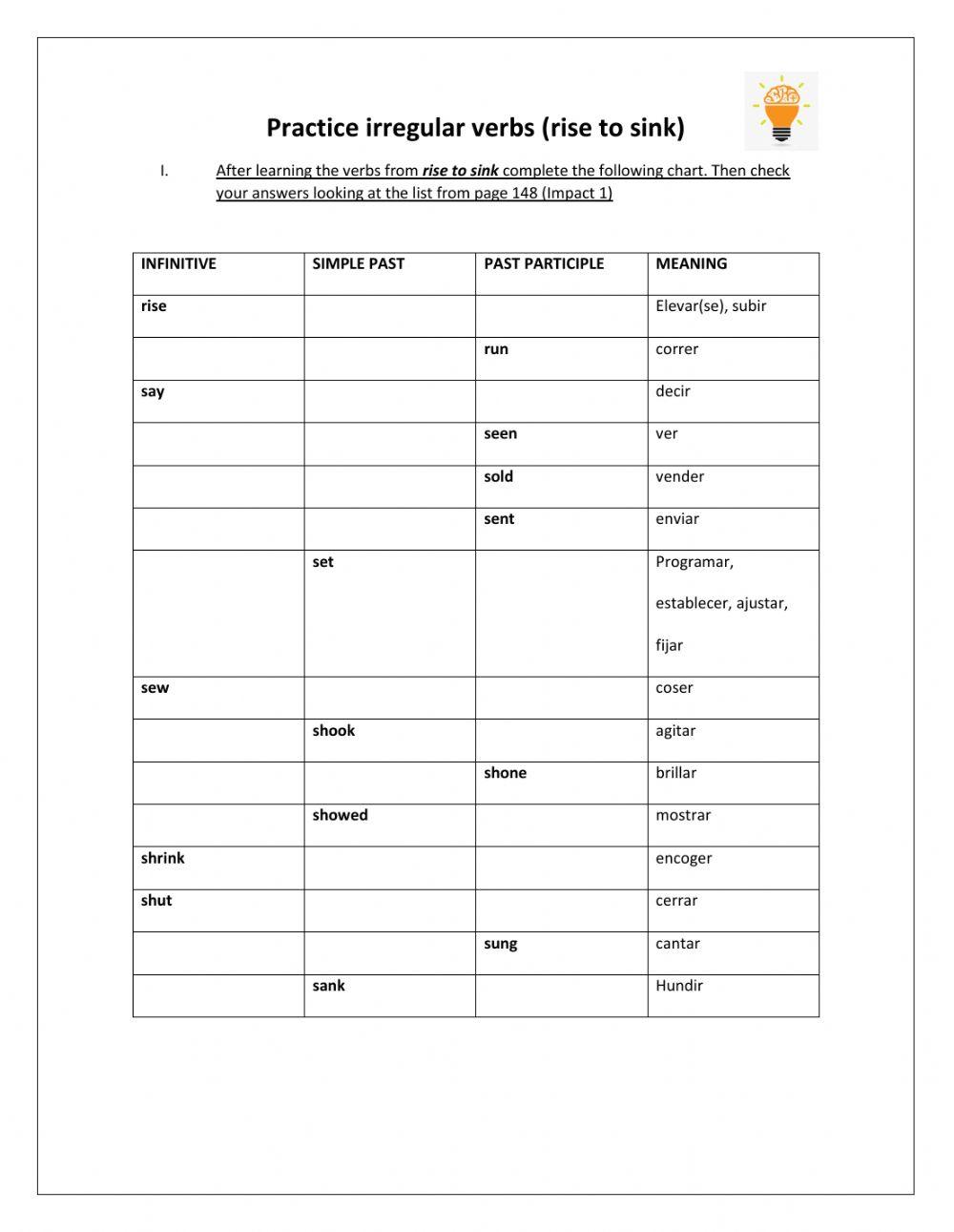 Irregular Verbs List 6 | pamgonu | Live Worksheets