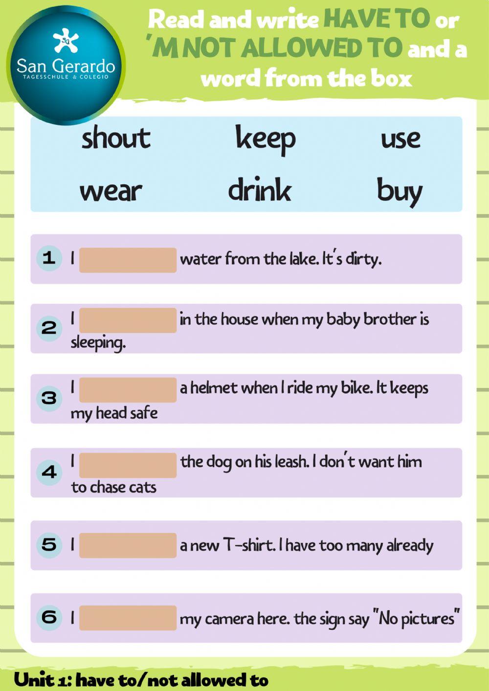 Unit 1: have to… | Free Interactive Worksheets | 5934519