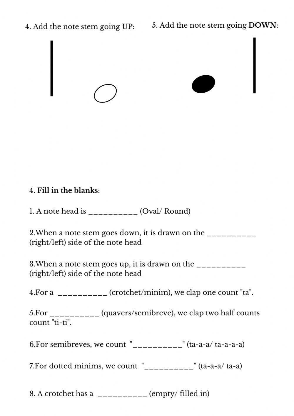 Parts of a Note and Rhythm Notes worksheet | Live Worksheets