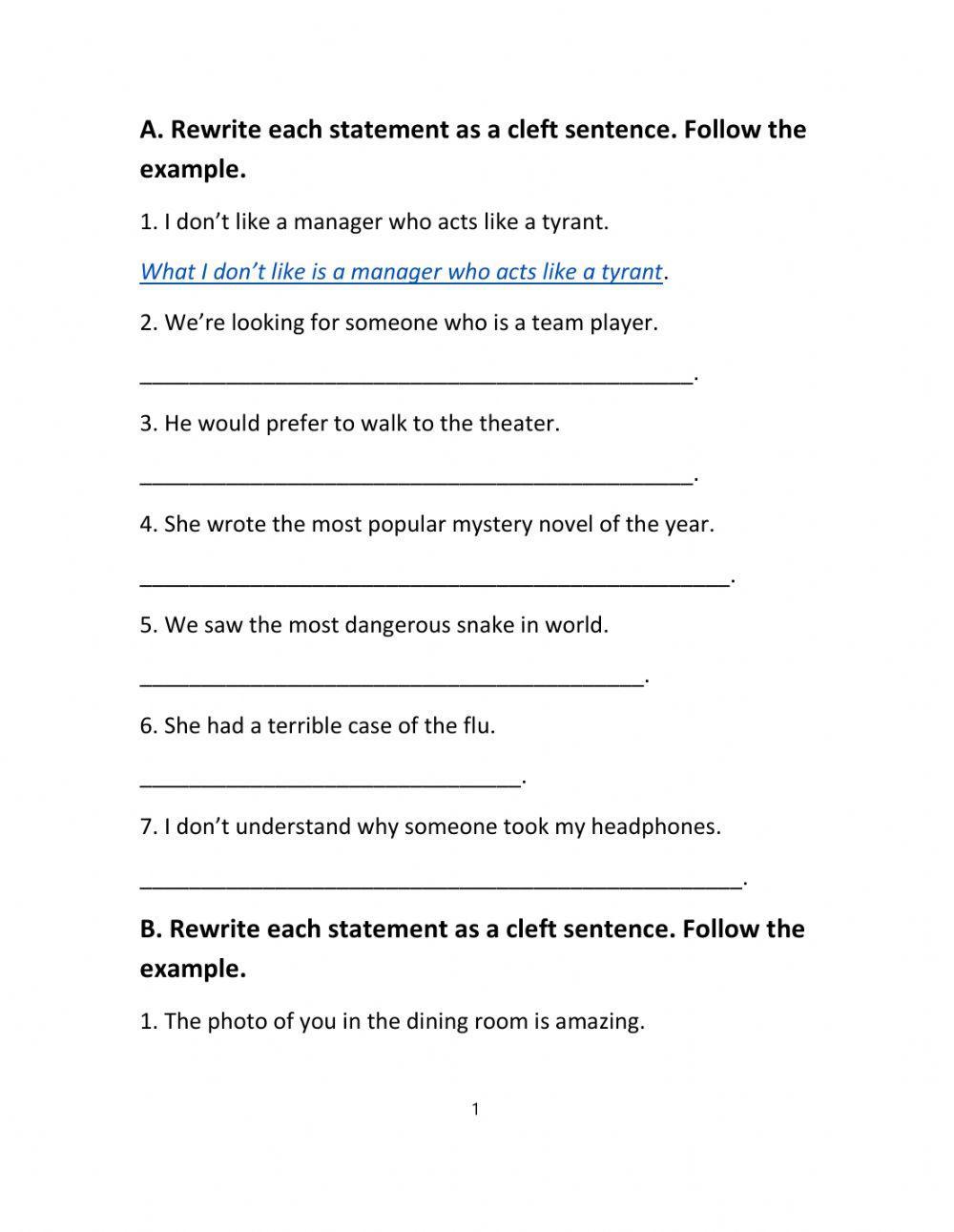 Cleft Sentences Worksheet Worksheet Live Worksheets, 55% OFF