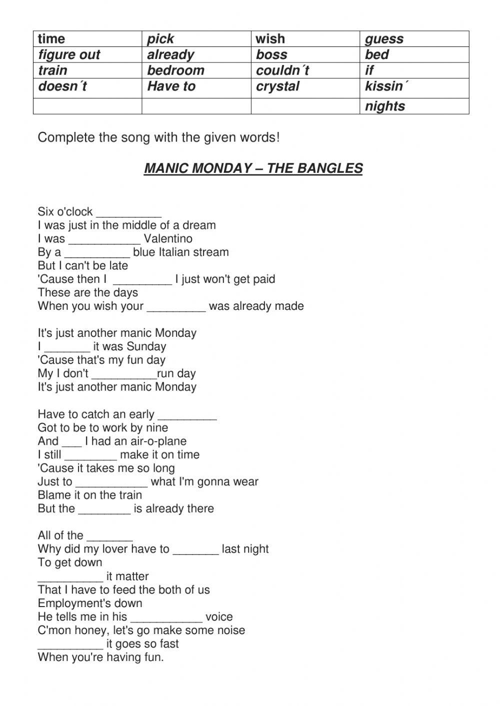 Manic monday - … | Free Interactive Worksheets | 324092