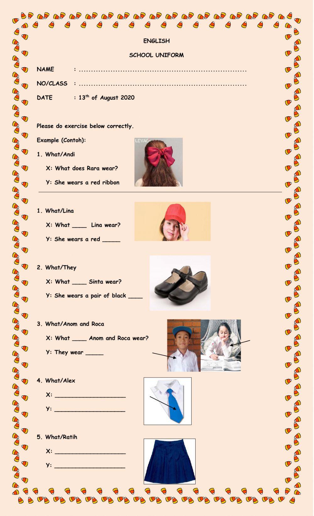 School uniform … | Free Interactive Worksheets | 324291