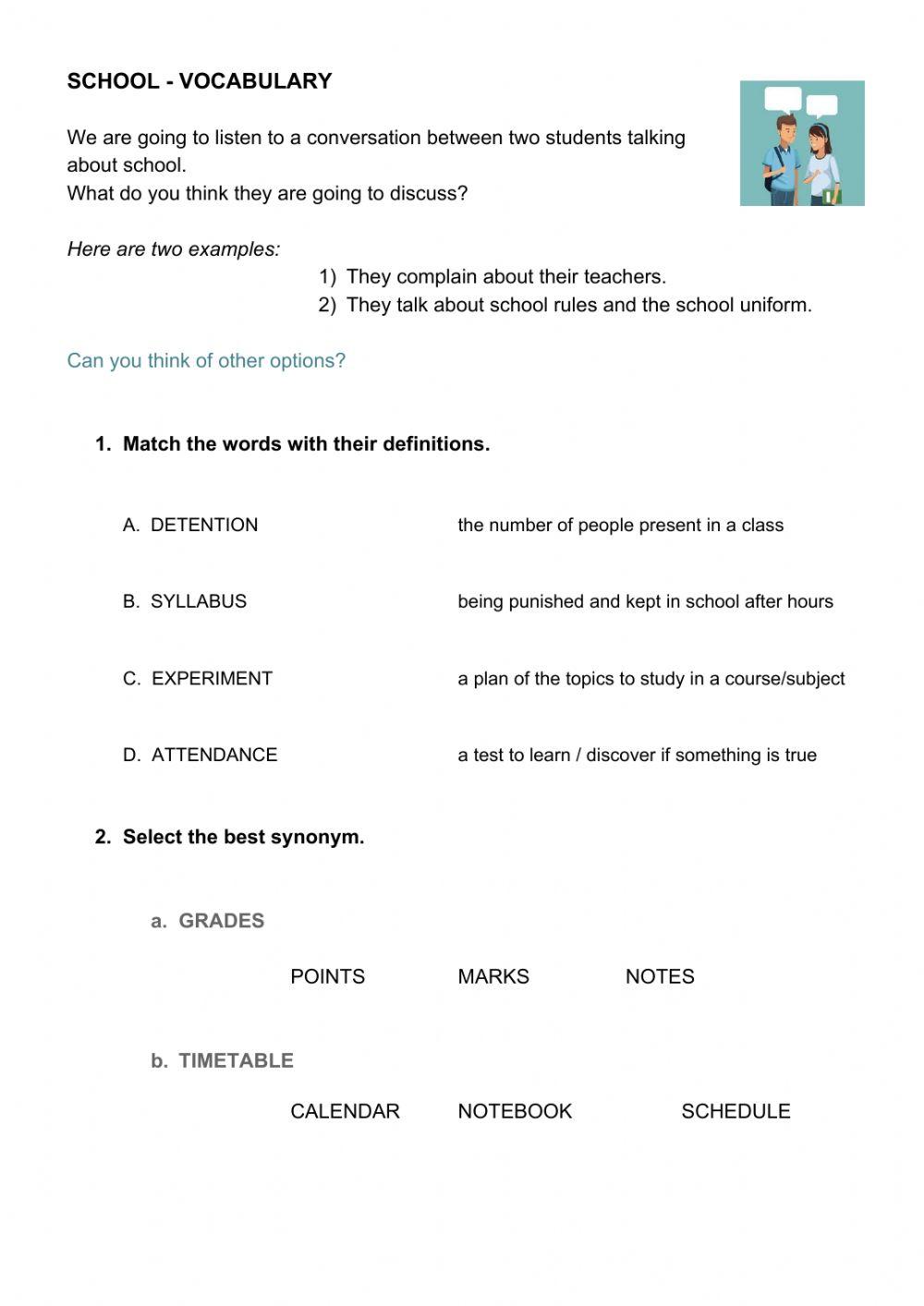 School interactive exercise for Intermediate | Live Worksheets