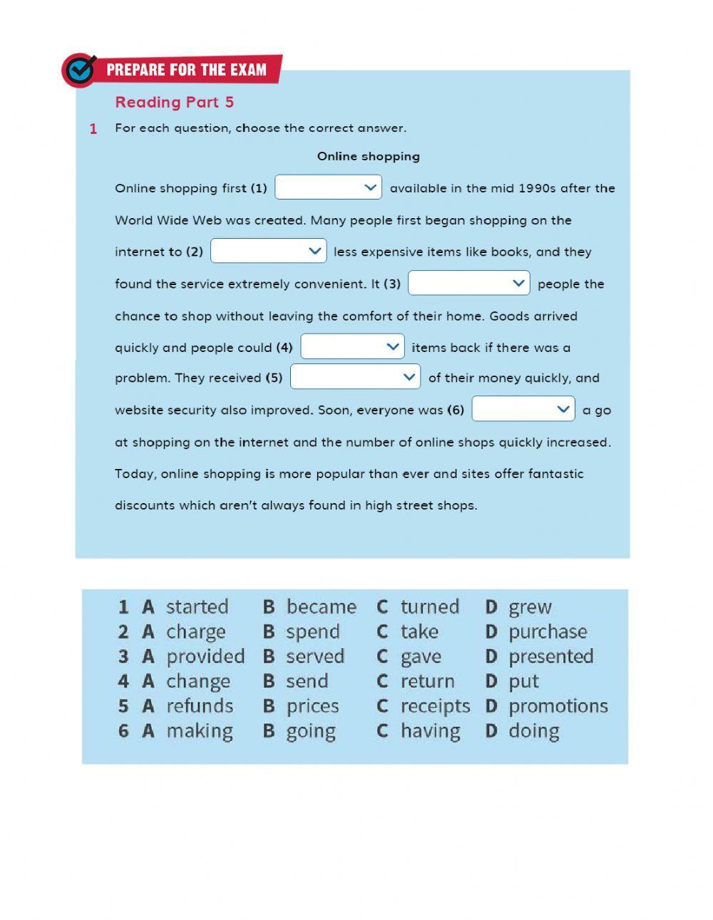 PET Reading Par… | Free Interactive Worksheets | 324760