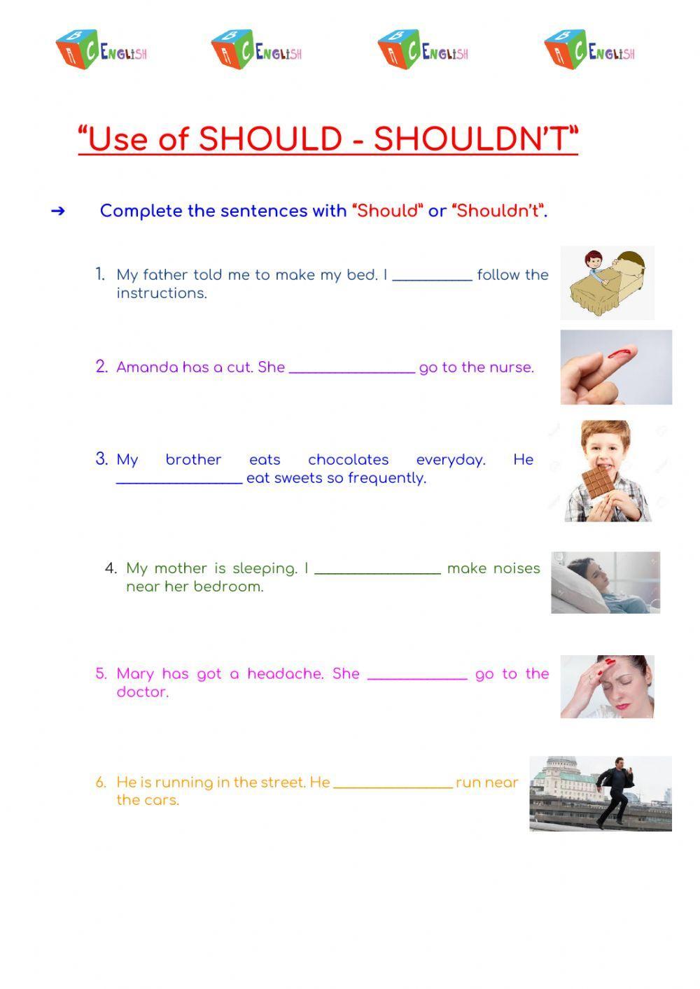 Use Of Should Shouldnt Worksheet Live Worksheets