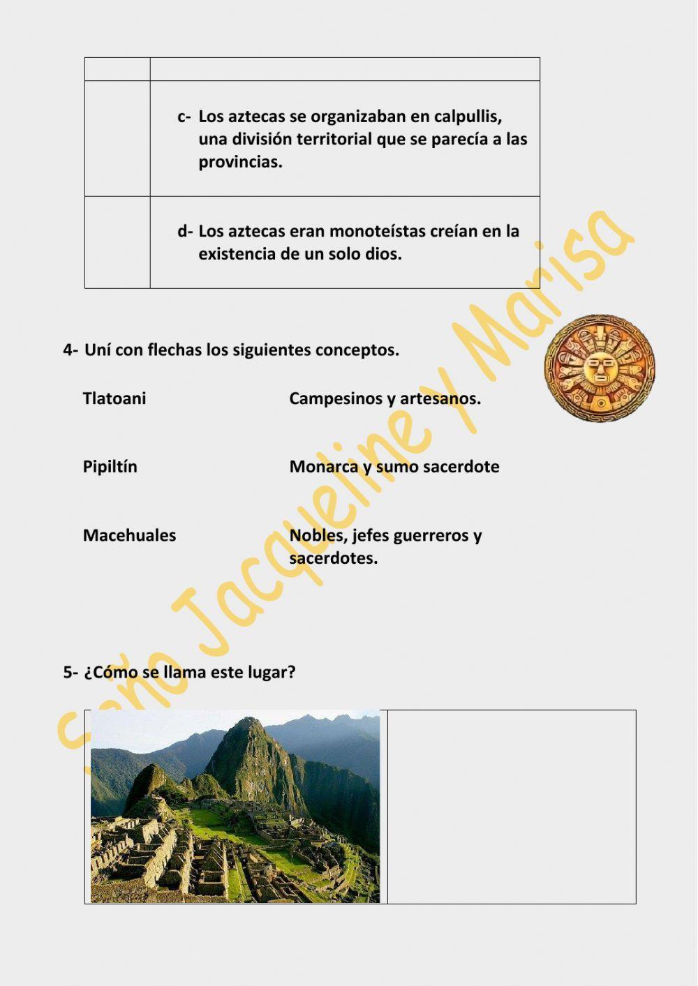 Aztecas, Incas … | Free Interactive Worksheets | 324966