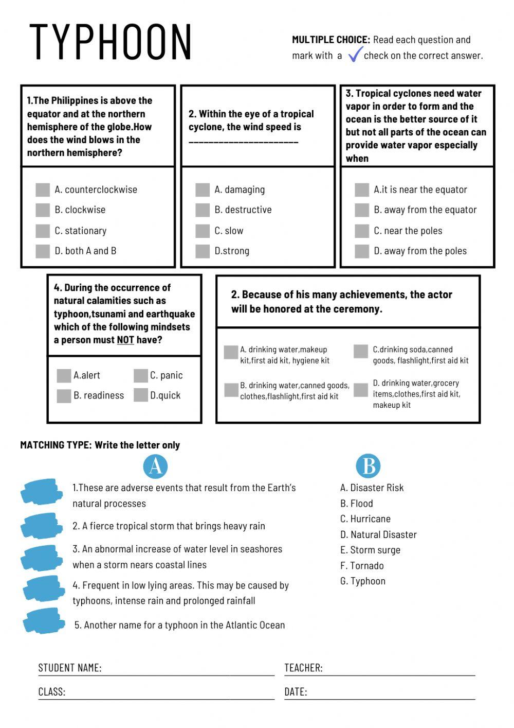 FORMATION OF TYPHOONS online exercise for | Live Worksheets