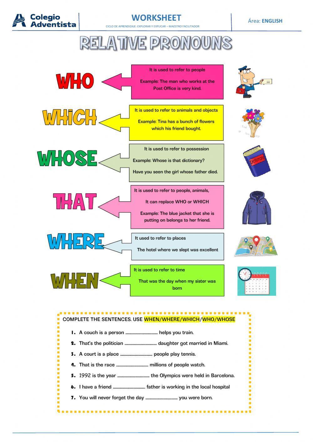 Relative pronouns online exercise for 4th | Live Worksheets