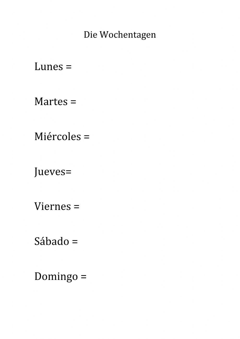 Die Wochentagen worksheet | Live Worksheets