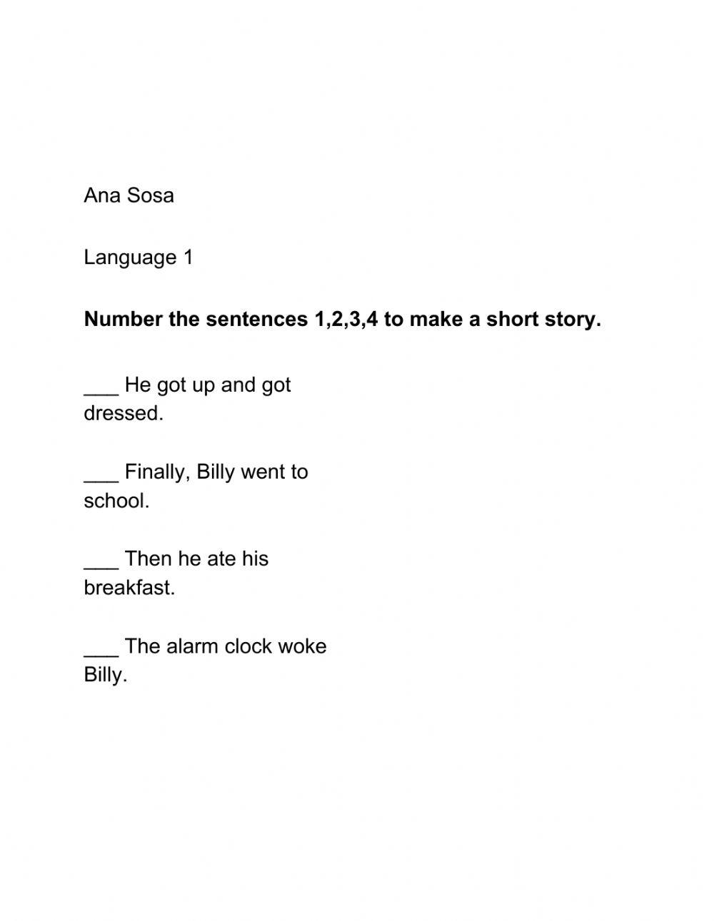 Story Order interactive worksheet | Live Worksheets